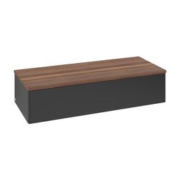 Villeroy & Boch Villeroy und Boch Antao Sideboard L41002PD mit Beleuchtung, 1 Auszug, 1200 x 268 x 500 mm, Front ohne Struktur, Black Matt Lacquer / Warm Walnut