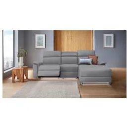 Ecksofa Home Affaire "Pareli, L-Form, 259cm,m. Recamiere, Echtleder, Kunstleder, Webstoff", grau (anthrazit), B:259cm H:98cm T:163cm, Webstoff (95% Polyester 5%Nylon), Sofas, Ecksofa, man. o. elektr. Relaxfunktion, USB/Kopfteilverstellg u. LED
