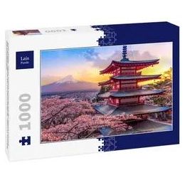 Lais Puzzle Fujiyoshida, Japan Sch&ouml;ne Aussicht auf den Mount Fuji und die Chureito-Pagode bei Sonnenuntergang, Japan im Fr&uuml;hling mit Kirschbl&uuml;ten 1000 Teile