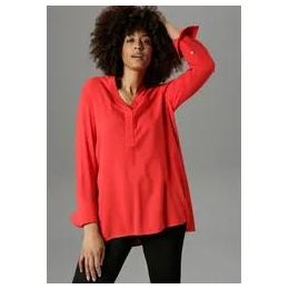 Longbluse Aniston SELECTED, Damen, Gr. 38, rot, Web, Obermaterial: 100% Viskose, unifarben, Basic, l&auml;ssig geschnitten lang, V-Ausschnitt, lange Manschette, Blusen Longbluse, mit extra-langen Manschetten