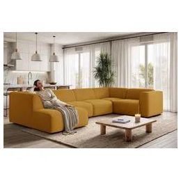 Wohnlandschaft OTTO HOME "Merid U-Form, B: 367 cm", gelb (curry), B:367cm H:70cm T:206cm, Struktur fein (100% Polyester);Samtoptik (100% Polyester);Samtcord (92% Polyester, 8% Polyamid), Sofas, Wohnlandschaft, jederzeit durch Module erweiterbar