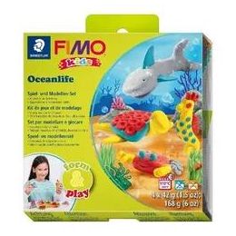 Staedtler FIMO kids 8034, ofenh&auml;rtende Modelliermasse, Set Oceanlife mit 4 Bl&ouml;cken 42 g, Modellierstab
