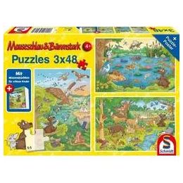 Schmidt Spiele Mauseschlau & B&auml;renstark Reise in die Natur, 3x48 Teile, mit Add-on (Wissensb&uuml;chlein)