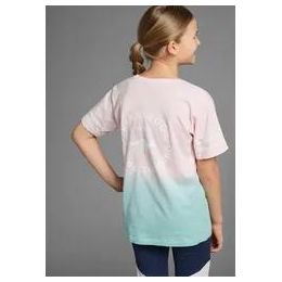 T-Shirt Kangaroos "Kangaroos mit trendigem Farbverlauf", M&auml;dchen, Gr. 128/134, rosa (rosa, mint), Jersey, Obermaterial: 100% Baumwolle, bedruckt, mehrfarbig, bequem h&uuml;ftbedeckend, Rundhals, abgesteppte Kante, Shirts T-Shirt, kurz&auml;rmelig, bequeme Passform, mit Logodruck, Rundhalsausschnitt