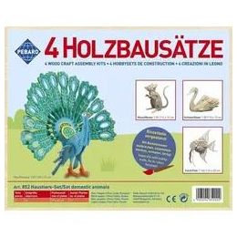PEBARO 852 - Holzbausatz Haustier-Set, Pfau, Fisch, Maus, Schwan, 4 Holzkonstruktionen zum Zusammenstecken