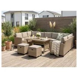 Gartenlounge-Set Konifera "Rotterdam", grau (grau, beige), Polyrattan, Sitzm&ouml;bel-Sets, Gartenm&ouml;bel-Set, Polyrattan, Stahl, Tischplatte aus Nonwood