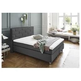 Boxspringbett, grau (charcoal), B:155cm L:210cm, Bezug Bett: Feinstruktur 100% Polyester;Bezug Bonnell-Federkernmatratze: 100% Polyester;Bezug Kaltschaummatratze: 100% Polyester;Bezug Tonnentaschenfederkernmatratze: 80% Baumwolle, 20%Polyester;Topper: Komfortschaum mit Bezug 100% Polyester, Westfalia Schlafkomfort, Komplettbetten, Boxspringbett, mit Topper