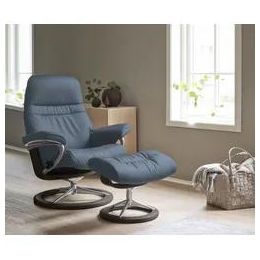 Fu&szlig;hocker stressless "Sunrise", blau (sparrow blau paloma), B:57cm H:42cm T:40cm, Leder BATICK: BATICK ist ein leicht korrigiertes, durchgef&auml;rbtes und genarbtes M&ouml;belleder, bei dem die meisten Unebenheiten und Spuren in der Regel entfernt wurden.;Leder PALOMA: PALOMA ist ein durchgef&auml;rbtes Semianilin-M&ouml;belleder mit nat&uuml;rlicher Narbung.;ROHLEDER Stoff Q2 FARON: Ein fester zuverl&auml;ssiger Boucl&eacute; mit e
