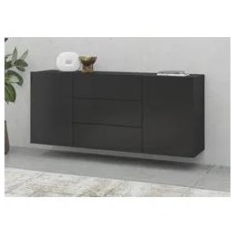 Sideboard Home Affaire "Ava, Breite 140 cm, h&auml;ngend und stehend montierbar", schwarz (schwarz matt), B:140cm H:62cm T:35cm, Sideboards, Sideboard, moderne grifflose Kommode, Schubladenschrank, 2T&uuml;ren/3Schubk&auml;sten
