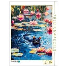 Calvendo Puzzle Katze schwimmt im Seerosenteich des impressionistischen Gartens 1000 Teile Lege-Gr&ouml;&szlig;e 64x48cm Foto-Puzzle f&uuml;r gl&uuml;ckliche Stunden