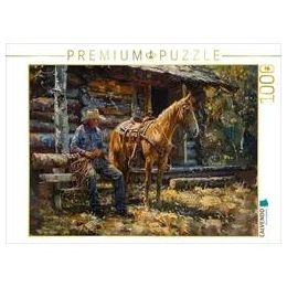 Calvendo Puzzle Die H&uuml;tte im Wald - Cowboy und sein Pferd 1000 Teile Lege-Gr&ouml;&szlig;e 64x48cm Foto-Puzzle f&uuml;r gl&uuml;ckliche Stunden