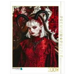 Calvendo Puzzle Dame mit Teufelsh&ouml;rnern im roten Samtkleid. Gothic Szene 2000 Teile Lege-Gr&ouml;&szlig;e 90x67cm Foto-Puzzle f&uuml;r gl&uuml;ckliche Stunden