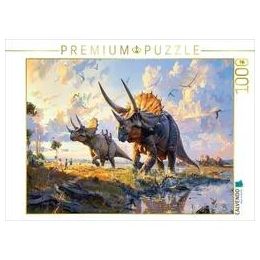 Calvendo Puzzle Kinder spielen mit Triceratops Dinosauriern 1000 Teile Lege-Gr&ouml;&szlig;e 64x48cm Foto-Puzzle f&uuml;r gl&uuml;ckliche Stunden