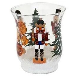 SIGRO Teelichthalter &Oslash; 8 cm aus Glas mit Weihnachtsmotiv Nussknacker