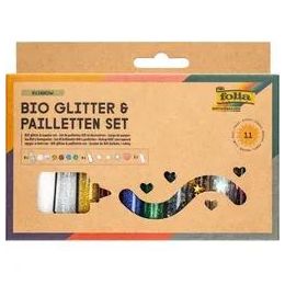Folia&reg; Bio Glitter- und Pailletten-Set, 6 x Bio-Glitter, 4 x Pailletten mit Deko-Kleber 90 g, trocknet schnell und, glasklar, ohne Weichmacher