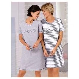 w&auml;schepur Nachthemd W&Auml;SCHEPUR "Kurzarm-Sleepshirts", Damen, Gr. 52/54, Normalgr&ouml;&szlig;en, grau (grau, grau, gestreift), 100% Baumwolle, Meliert:95% Baumwolle, 5% Viskose, gemustert, gestreift, meliert, unifarben, Kleider Nachthemd