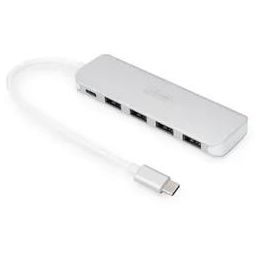 Digitus DA-70242-1 USB-Hub 4+1 Port USB-A USB 3.0 5 GBit/s mit Schnellladeport, mit USB-C&reg; Stecker, mit Aluminiumgeh&auml;use Silber DA-70242-1