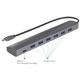 Renkforce RF-3374946 USB-Hub 6+1 Port USB-A USB 3.2 Gen1 5 GBit/s mit Pass-Through Stromanschluss, mit Aluminiumgeh&auml;use Silber