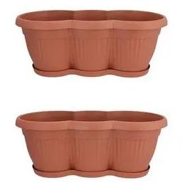 HTI-Living Blumenkasten mit Untersetzer 40 cm 2er Set Terracotta