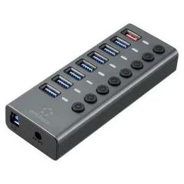 Renkforce RF-6049086 USB-Hub 8 Port USB-A USB 3.2 Gen2 10 GBit/s einzeln schaltbar, mit Status-LEDs, mit Aluminiumgeh&auml;use Silber-Schwarz RF-HUB-380