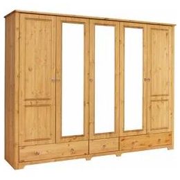 Kleiderschrank OTTO HOME "Hugo", beige (gelaugt, ge&ouml;lt), B:245cm H:190cm T:58cm, Schr&auml;nke, Kleiderschrank, aus massiver Kiefer im Landhausstil, mit Spiegel
