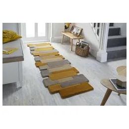L&auml;ufer FLAIR RUGS "Abstract Collage, 100% Wolle, Karo Design", gelb (ocker), B:60cm H:11mm L:230cm, Wolle, Teppiche, L&auml;ufer, Patchwork, modern, mehrfarbig, L&auml;ufer, Wohnzimmer, Flur, Schlafzimmer