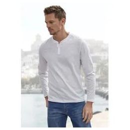 H.I.S. Langarmshirt H.I.S "- Henleyshirt langarm", Herren, Gr. XL (56/58), wei&szlig;, Slub, Obermaterial: 100% Baumwolle, meliert, regular fit normal, Rundhals, abgesteppte Kante, Shirts Langarmshirt, Langarm, Shirt mit Knopfleiste aus strukturierter Baumwoll-Qualit&auml;t