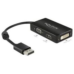 Delock 62656 DisplayPort / VGA / HDMI / DVI Adapter [1x DisplayPort Stecker - 1x VGA-Buchse, HDMI-Buchse, DVI-Buchse 24+1pol.] Schwarz mit Ferritkern