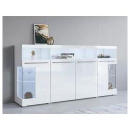 Sideboard OTTO HOME "India,Breite 182cm, stilvolle Kommode mit Glast&uuml;ren", wei&szlig; (wei&szlig;, wei&szlig; hgl), B:182cm H:92cm T:38,5cm, ABS-Kunststoff, FSC-zertifizierter Holzwerkstoff, Glas, Kunststoff, Metall, Sideboards, Sideboard, Kombikommode viel Stauraum, Einlegeb&ouml;den verstellbar,ohne Beleuchtung