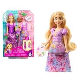 Mattel Disney Princess 2-in-1-Geschichten Rapunzel-Modepuppe mit 2 Oberteilen zum Anklipsen, 2 R&ouml;cken und 9 Accessoires