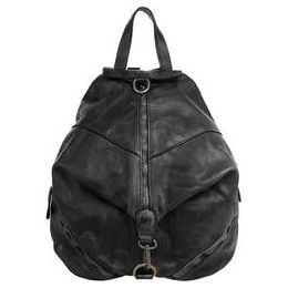 Cityrucksack Samantha Look, Gr. B/H/T: 35cm x 33cm x 7cm, onesize, schwarz, Leder, Rindsleder, beschichtet, Rucks&auml;cke Cityrucksack, echt Leder, Made in Italy