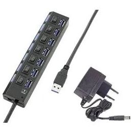 Renkforce RF-4821051 USB-Hub 7 Port USB-A USB 3.0 5 GBit/s einzeln schaltbar, mit Status-LEDs, mit iPad-Ladeport Schwarz