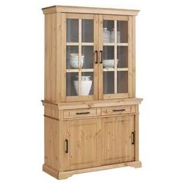 Vitrine OTTO HOME "Anabel Buffet mit 2 Glast&uuml;ren, Schubk&auml;sten und 2 Schiebet&uuml;ren", beige (natur), B:110cm H:190cm T:45cm, Massivholz, Schr&auml;nke, Vitrine, aus massiver Kiefer, FSC, Breite/Tiefe/H&ouml;he 110/45/190 cm