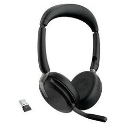 Jabra Evolve2 65 Flex Link380a MS On Ear Headset Bluetooth&reg; Stereo Schwarz Noise Cancelling Headset, Mikrofon-Stummschaltung