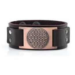 Armband "Blume des Lebens" Leder, braun, Metalllegierung, bronzefarben