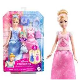Mattel Disney Princess 2-in-1-Geschichten Cinderella-Modepuppe mit 2 Oberteilen zum Anklipsen, 2 R&ouml;cken und 9 Accessoires