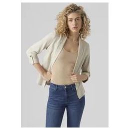 V&eacute;ro Moda Kurzblazer VERO MODA "VMJESMILO 3/4 LOOSE BLAZER WVN NOOS", Damen, Gr. S, beige (silber lining), Web, Obermaterial: 55% Viskose, 45% Leinen, unifarben, regular fit normal, V-Ausschnitt, Blazer Kurzblazer, mit Leinen