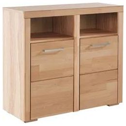 Kommode OTTO HOME "Falco,89cm breit,35 cm tief, Fronten Massivholz", beige (kernbuche teilmassiv), B:89cm H:80cm T:35cm, Holzwerkstoff, Sideboards, Kommode, Kernbuche massiv, Holzwerkstoff, Metall Griffe,6F&auml;cher