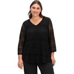 sheego Damen 3/4-Arm-Shirt aus elastischer Spitze, gef&uuml;ttert schwarz Gr&ouml;&szlig;e 48/50