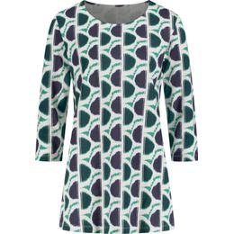 CR&Eacute;ATION L Damen 3/4-Arm-Shirt mit Retro-Print smaragd-marine-bedruckt Gr&ouml;&szlig;e 52