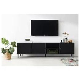 TV-Board HAMMEL FURNITURE "Mistral Fernsehschrank, Medienm&ouml;bel, H&auml;ngend", schwarz (schwarz gebeizt, schwarz stoff), B:214,9cm H:56cm T:45cm, Furnier, Holzwerkstoff, Massivholz, Stoff, Sideboards, TV-Board, T&uuml;r mit Holzstruktur/T&uuml;ren mit Akustikstoff, Lowboard, B: 214,9 cm