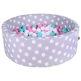 KNORRTOYS 68159 - B&auml;llebad Soft Grey White Stars mit 300 B&auml;lle rosa/mint, ca.90x90x30cm