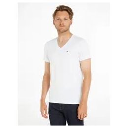 Tommy Hilfiger T-Shirt TOMMY JEANS "TJM ORIGINAL JERSEY V NECK TEE", Herren, Gr. S (46), wei&szlig; (100 classic wei&szlig;), Single Jersey, Obermaterial: 100% Baumwolle, unifarben, Basic, regular fit normal, tiefer V-Ausschnitt, normaler Saum, Shirts T-Shirt, mit V-Ausschnitt und dezenter Logo-Flag