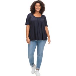 sheego Damen Shirt mit Kellerfalte vorn tiefblau Gr&ouml;&szlig;e 52/54
