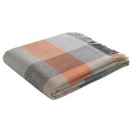 Plaid Biederlack "Britta", orange (grau, orange, beige), B:130cm L:170cm, Wolle, Wohndecken, im Karo-Look, Kuscheldecke