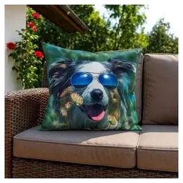 formano Dekokissen f&uuml;r Sofa und Outdoor M&ouml;bel 45 x 45 cm Hund mit Sonnenbrille