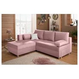 Ecksofa Home Affaire "Italia L-Form, B: 217 cm", rosa (rose), B:217cm H:80cm T:182cm, Struktur fein (100% Polyester);Microfaser PRIMABELLE(100% Polyester);Samtoptik (100% Polyester), Sofas, Ecksofa, Bettfunktion, Bettkasten & 1 Zierkissen, Federkern