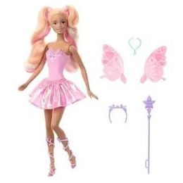 Barbie Fantasy Feenpuppe mit Farbwechsel-Fl&uuml;geln und -Outfit, Spielzeugzauberstab mit Schwamm und Mode-Accessoires