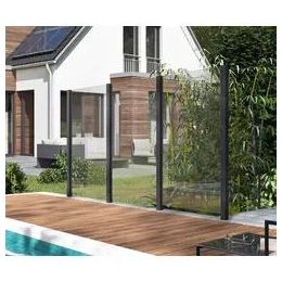 Zaun STAKET PRO, grau (anthrazit), Pfosten: 4 Stk., Aluminium, Glas, Zaunelemente, Glaszaun, Gesamtl&auml;nge: 3,361 m, 4 Pfosten