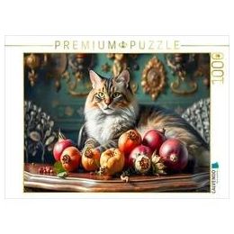 Calvendo Puzzle Katze auf Gr&uuml;nderzeit-Tisch mit reifem Obst 1000 Teile Lege-Gr&ouml;&szlig;e 64x48cm Foto-Puzzle f&uuml;r gl&uuml;ckliche Stunden